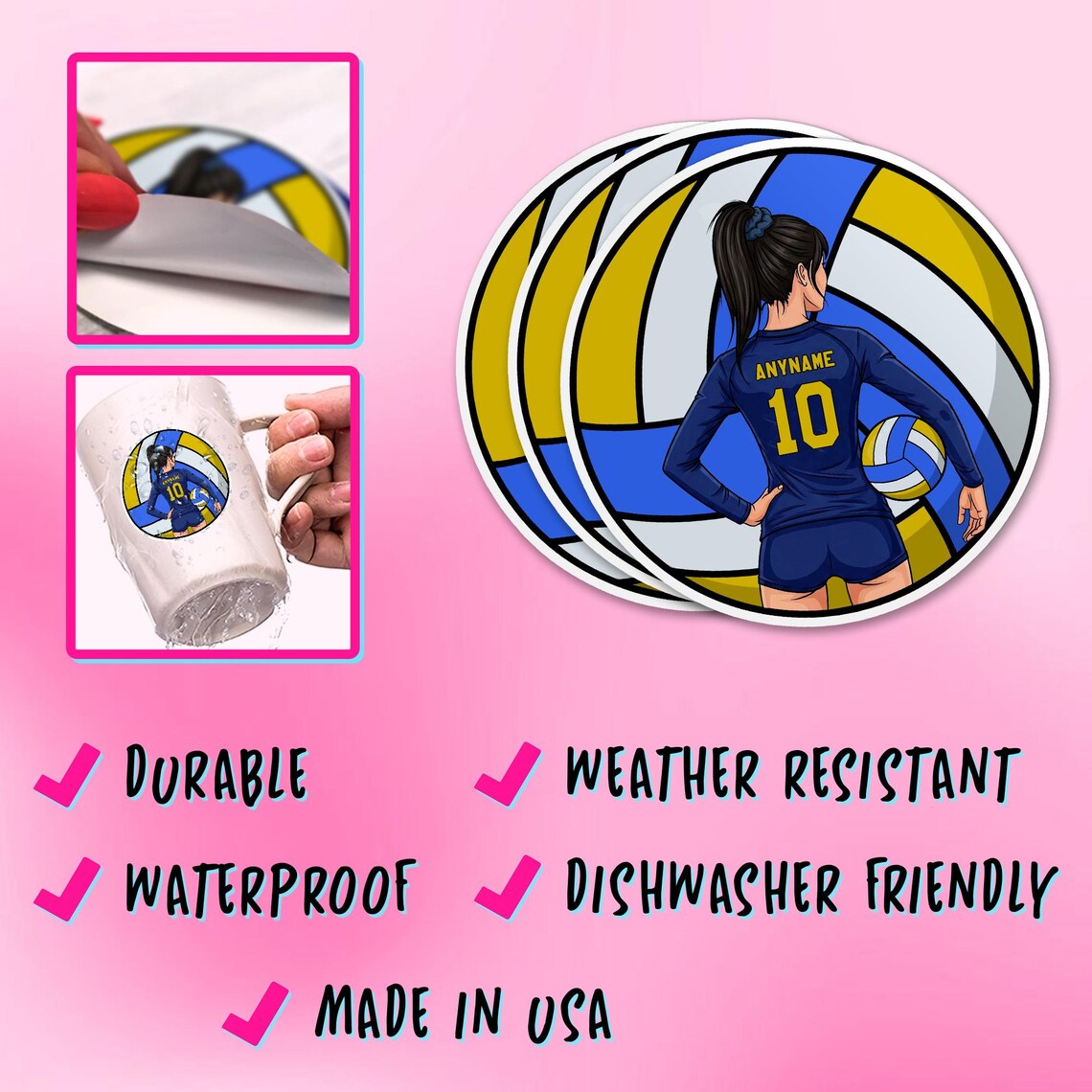 Custom Volleyball Player Sticker, Personalized Volleyball Women Sports ...