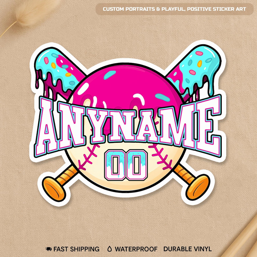 Custom Baseball Drip Sticker, Personalized Baseball Drip Sport Name and ...
