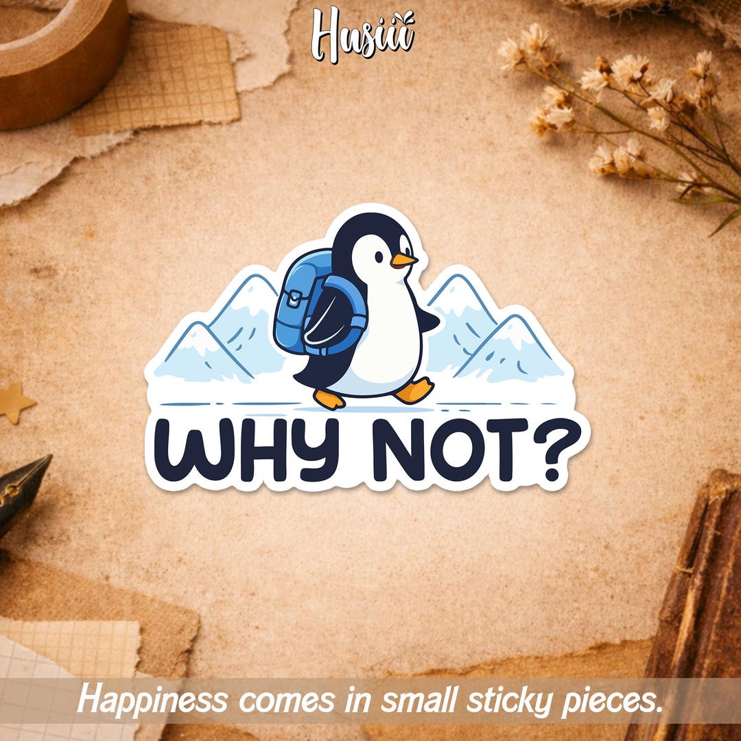 But Why Penguin Sticker, Funny Nihilist Penguin Meme Hiking Humor Cute ...