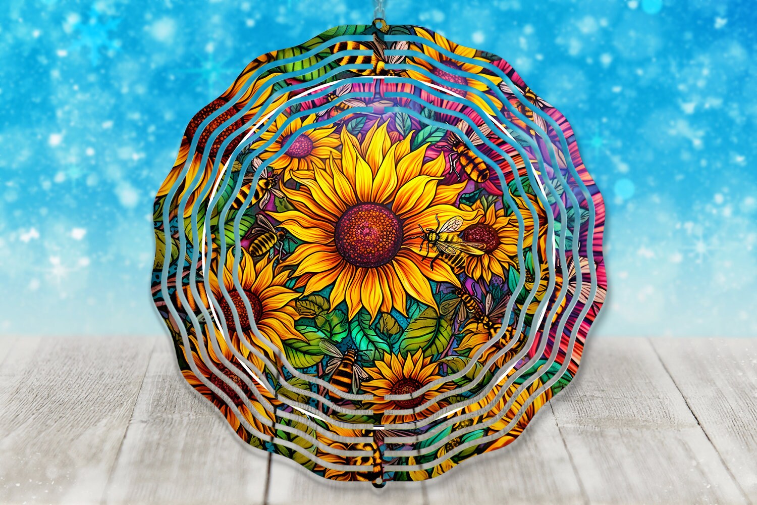 Sunflower and Bee Wind Spinner PNG, Western Wind Spinner Sunflower With ...