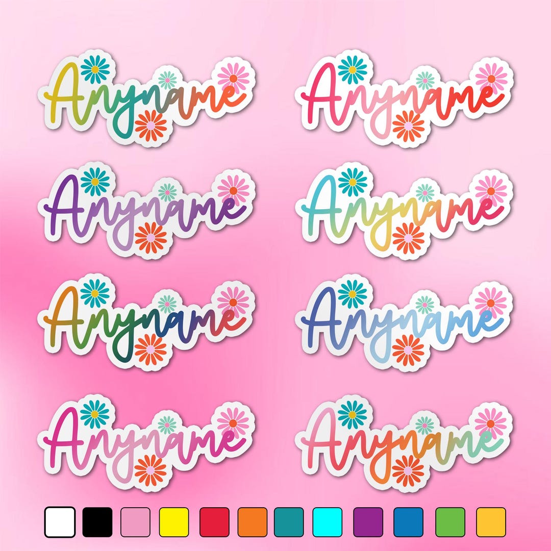 Personalized Daisy Flower Name Sticker, Custom Colorful Floral Names ...