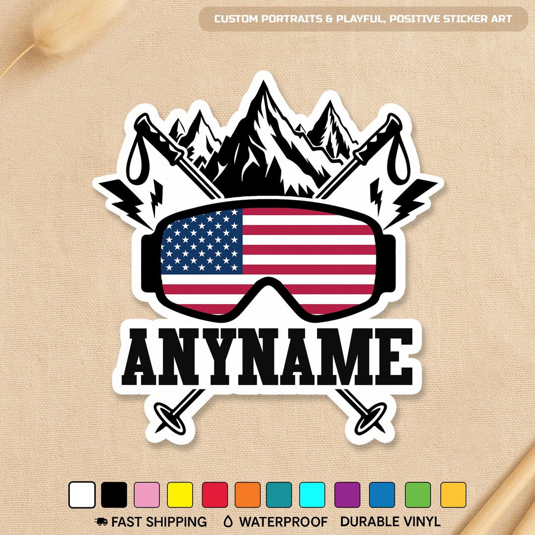 Custom Ski Goggles USA Sticker – Personalized Skiing Name Decal ...