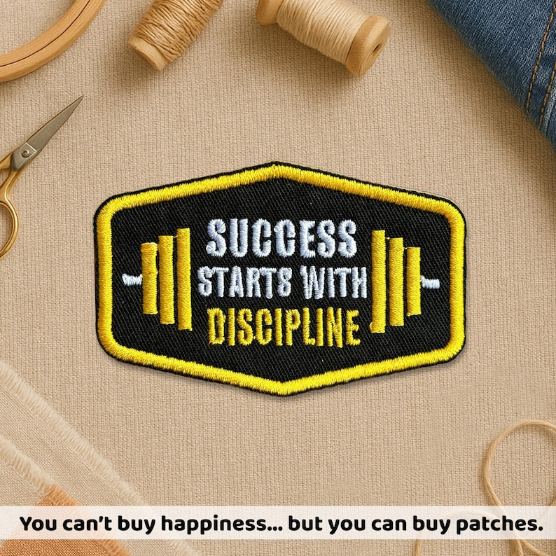 Success Starts With Discipline Patch, Motivational Gym Barbell, Fitness ...