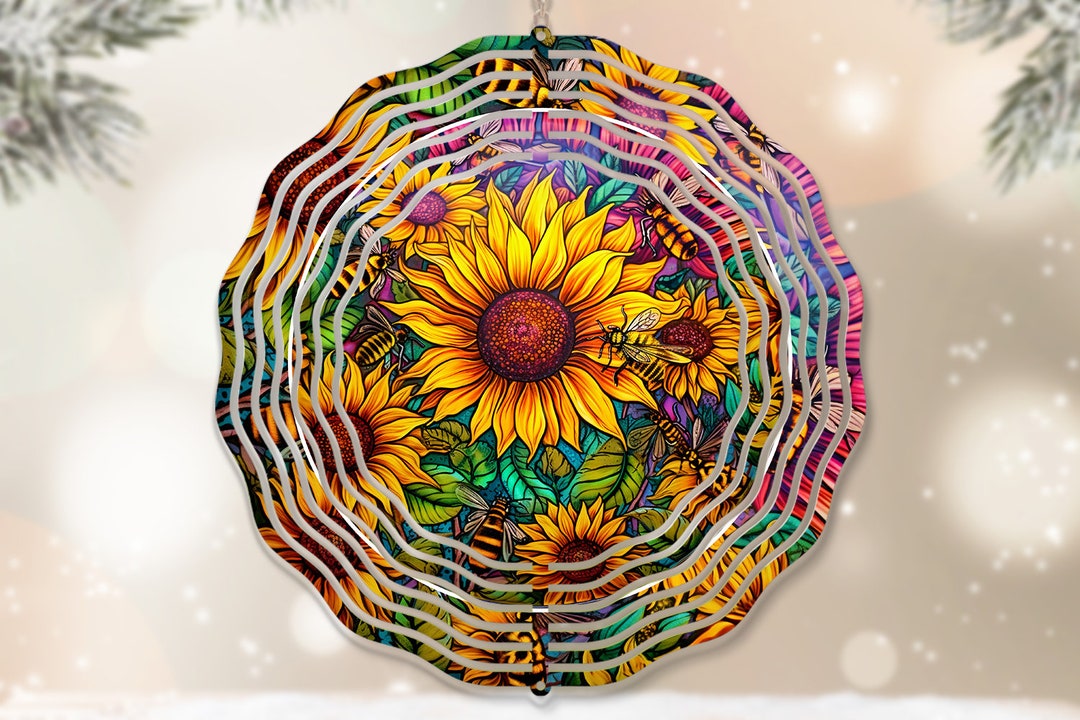Sunflower and Bee Wind Spinner PNG, Western Wind Spinner Sunflower With ...