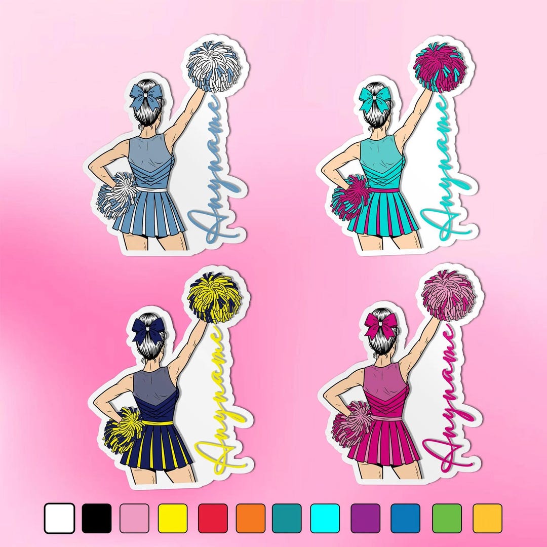 Custom Cheerleader Name Sticker, Personalized Cheer Cheerleading Sports ...