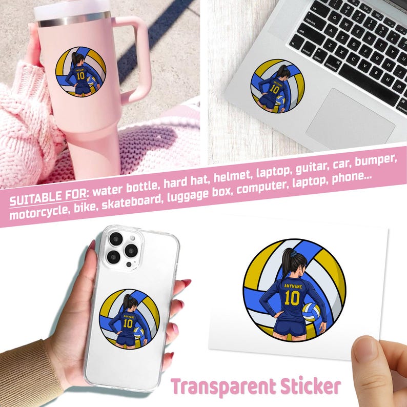 Custom Volleyball Player Sticker, Personalized Volleyball Women Sports ...