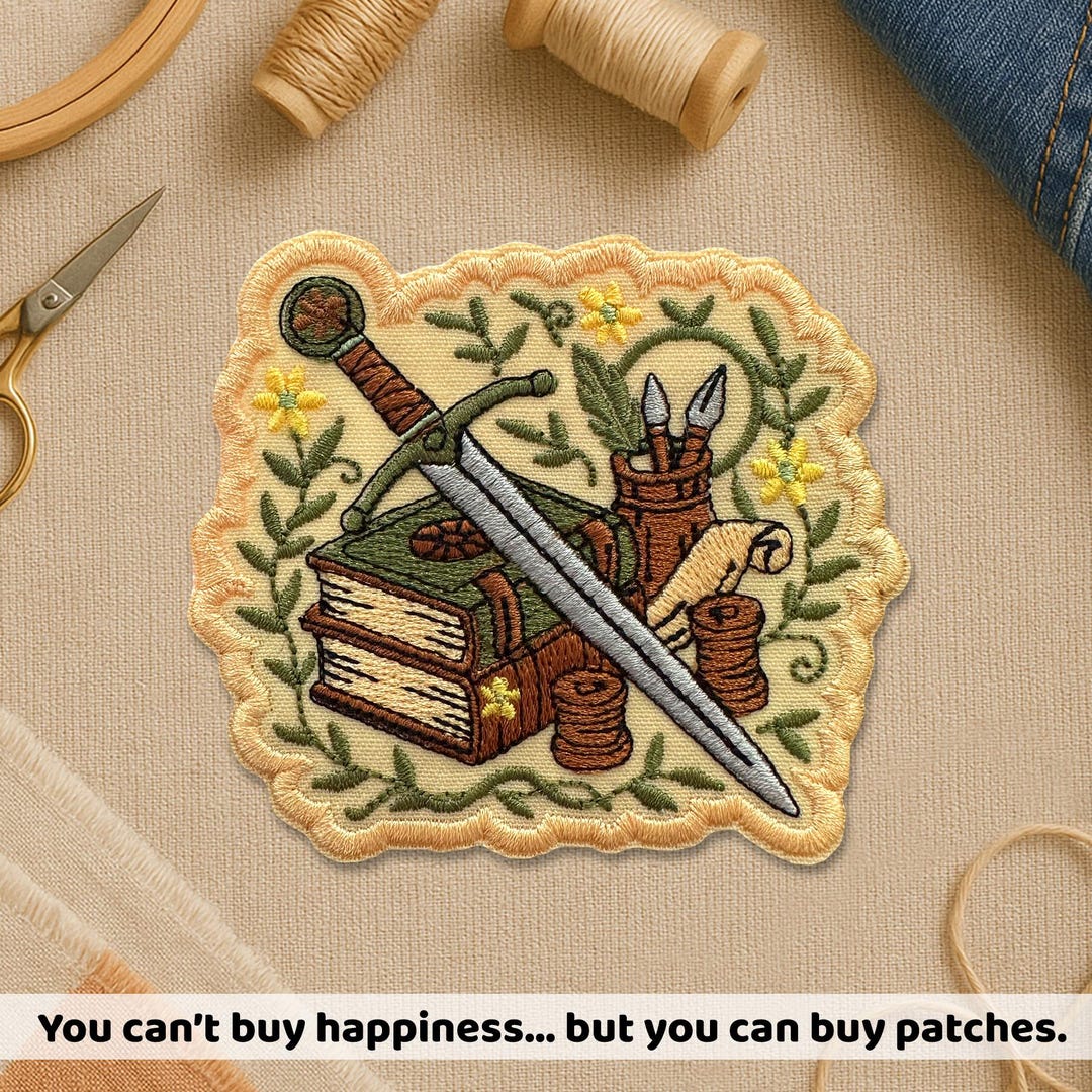 Fantasy Book Patch, Fairytale Sword and Book Patches Gold Romance ...