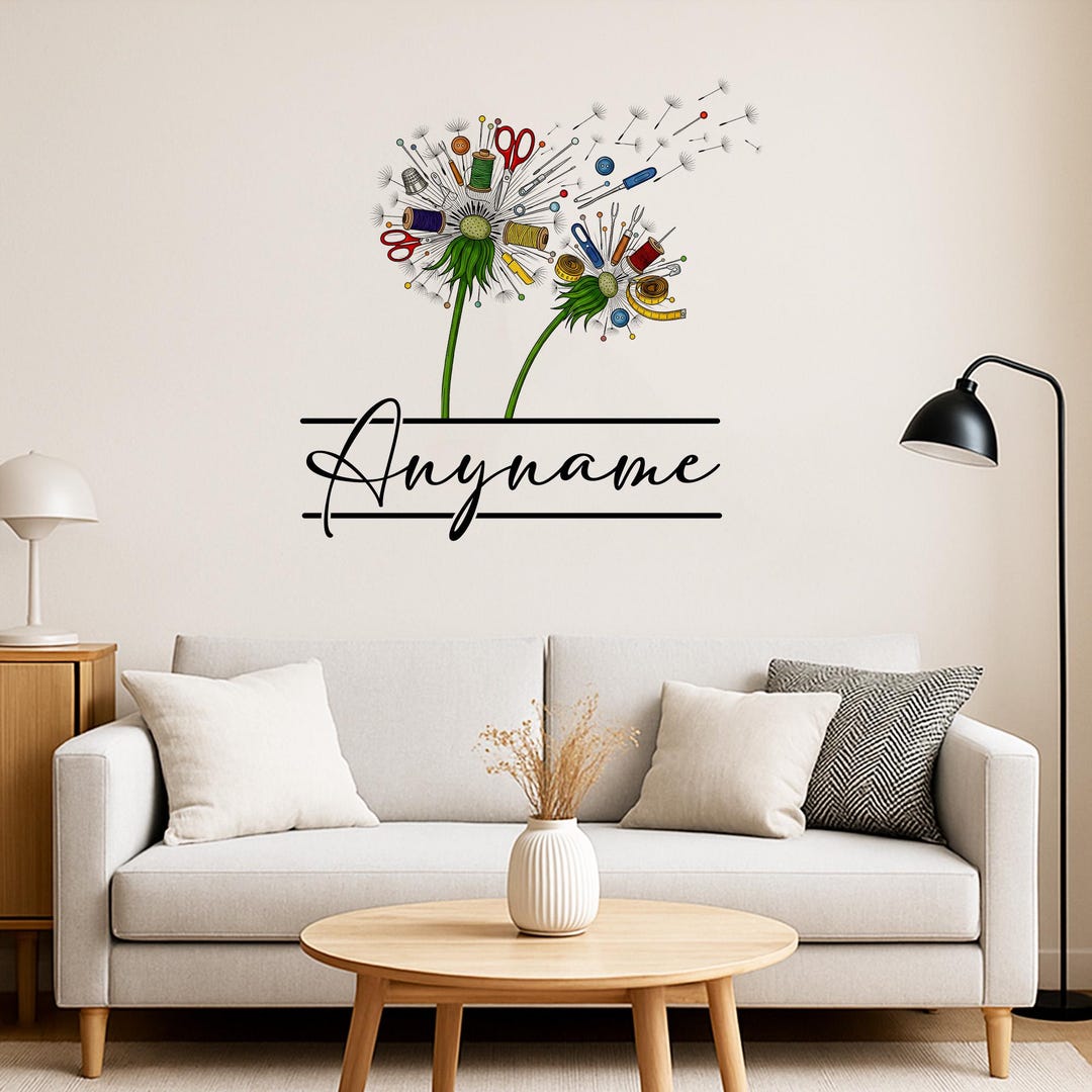 Custom Sewer Name Wall Decal, Personalized Cute Sewing Quilting Flying ...