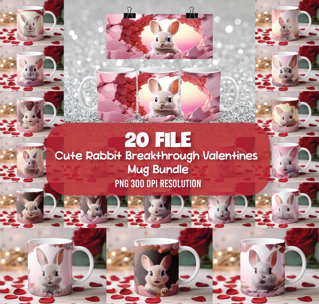 Cute Rabbit Breakthrough Valentines Mug Bundle, Valentine's Day Rabbit ...