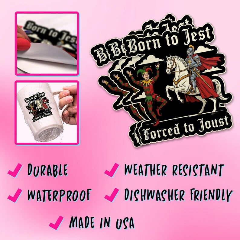 Born to Jest Forced to Joust Sticker, Funny Meme Medieval Vintage ...
