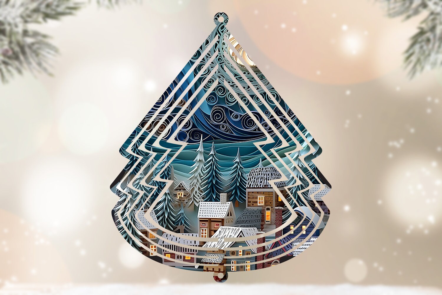 3D Christmas Scene Wind Spinner PNG Design, 3D Christmas Scene Wind ...