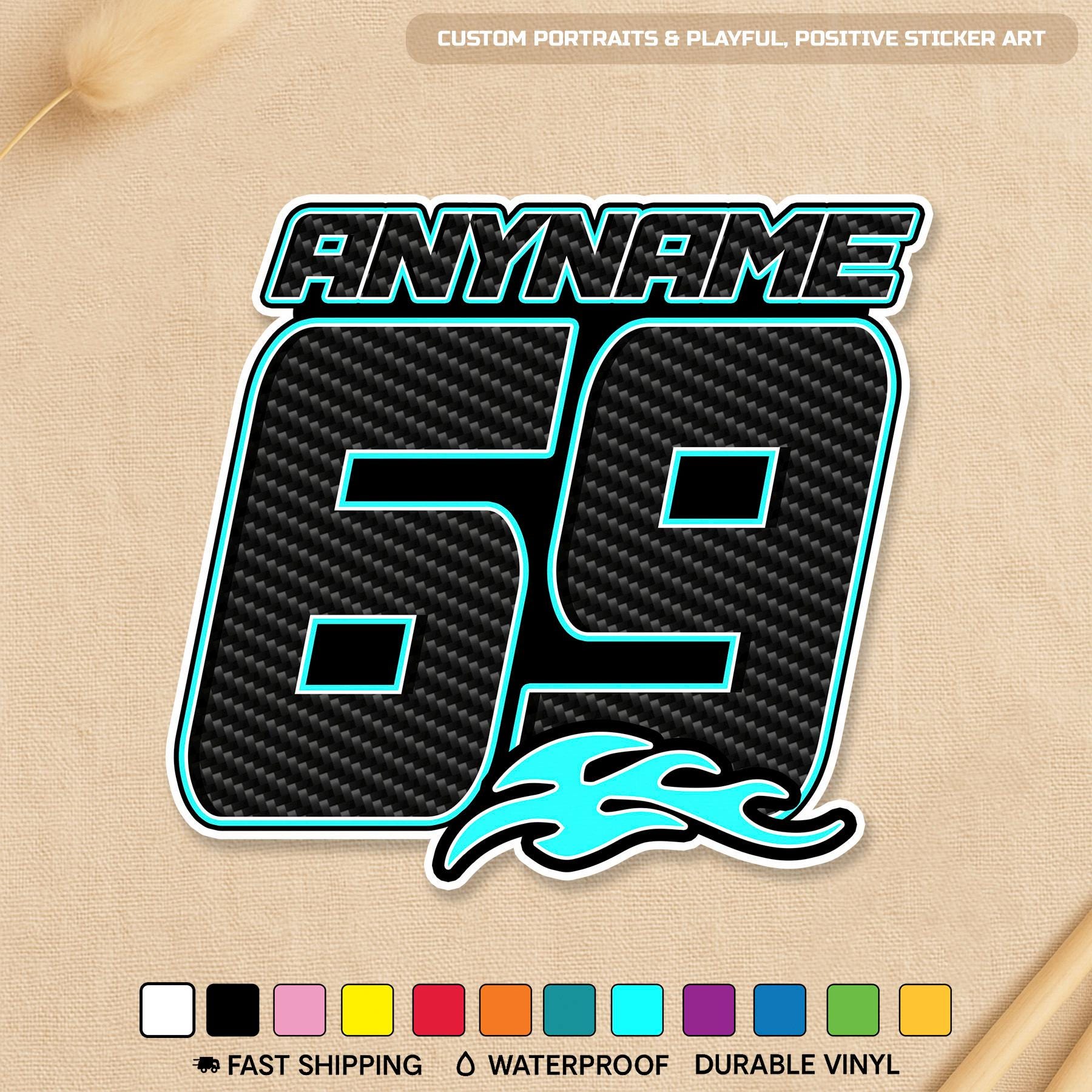 Custom Racing Racer Name and Number Sticker, Personalized Racing Number ...