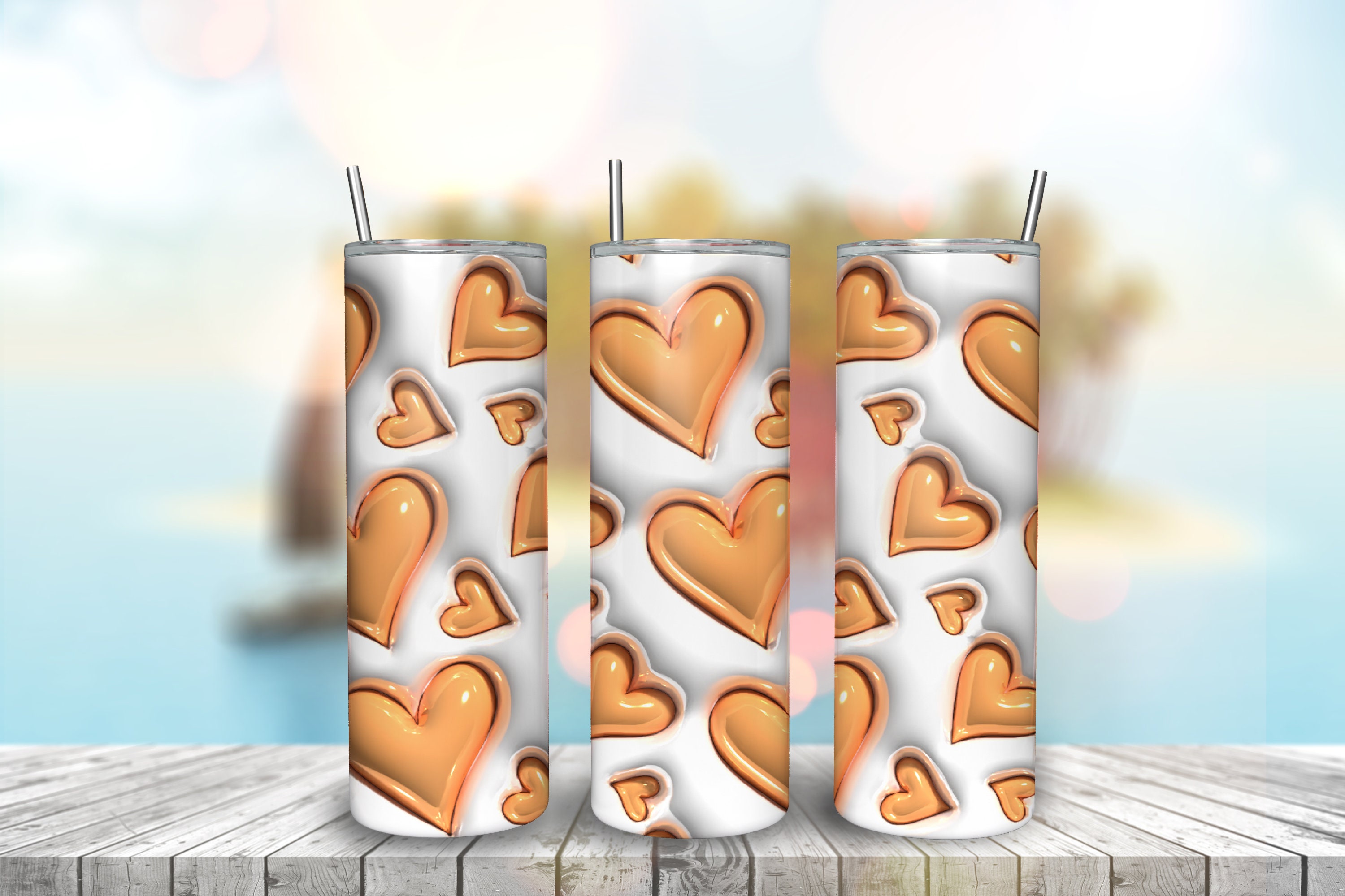 3D Heart Inflated Heart Tumbler Wrap, 3D Inflated Valentine's Day Heart ...