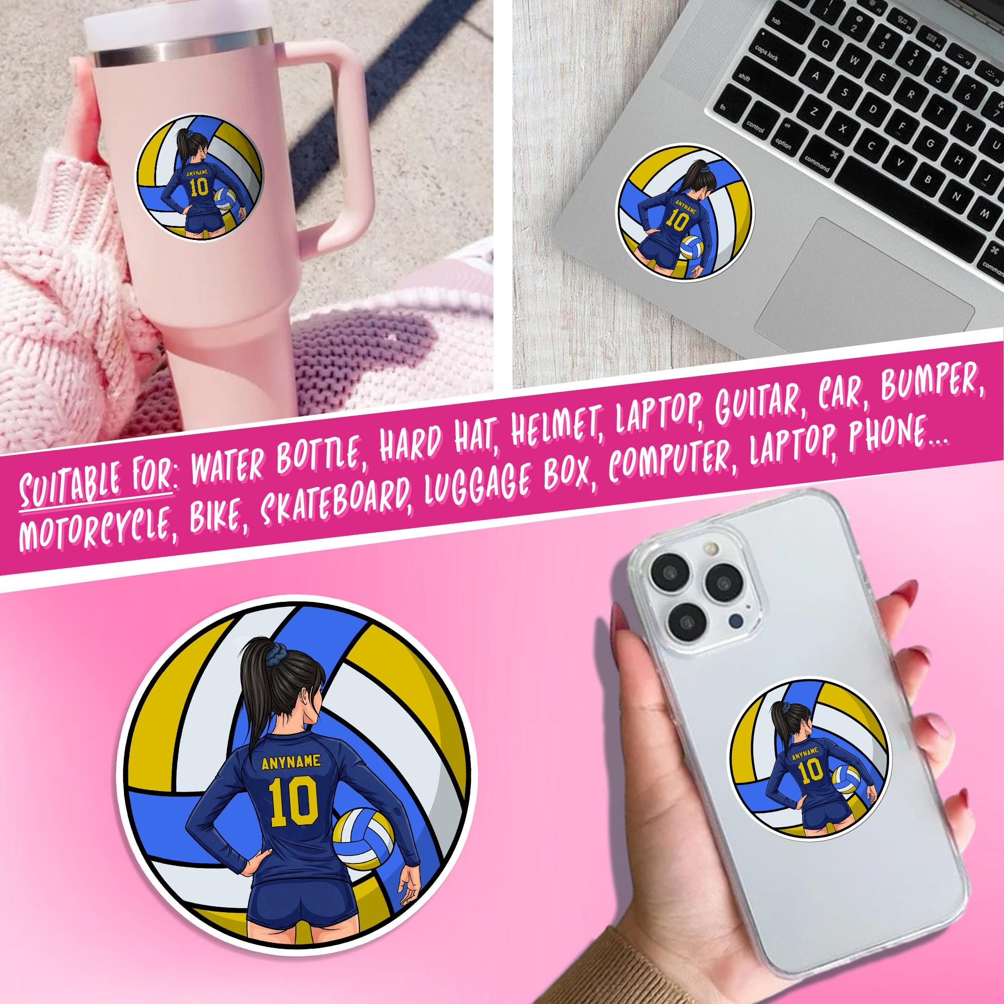 Custom Volleyball Player Sticker, Personalized Volleyball Women Sports ...