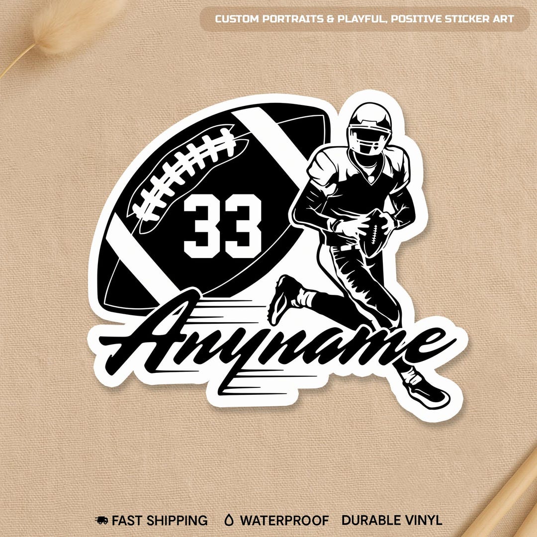 Custom Football Player Sticker, Personalized Football Sport Game Day ...