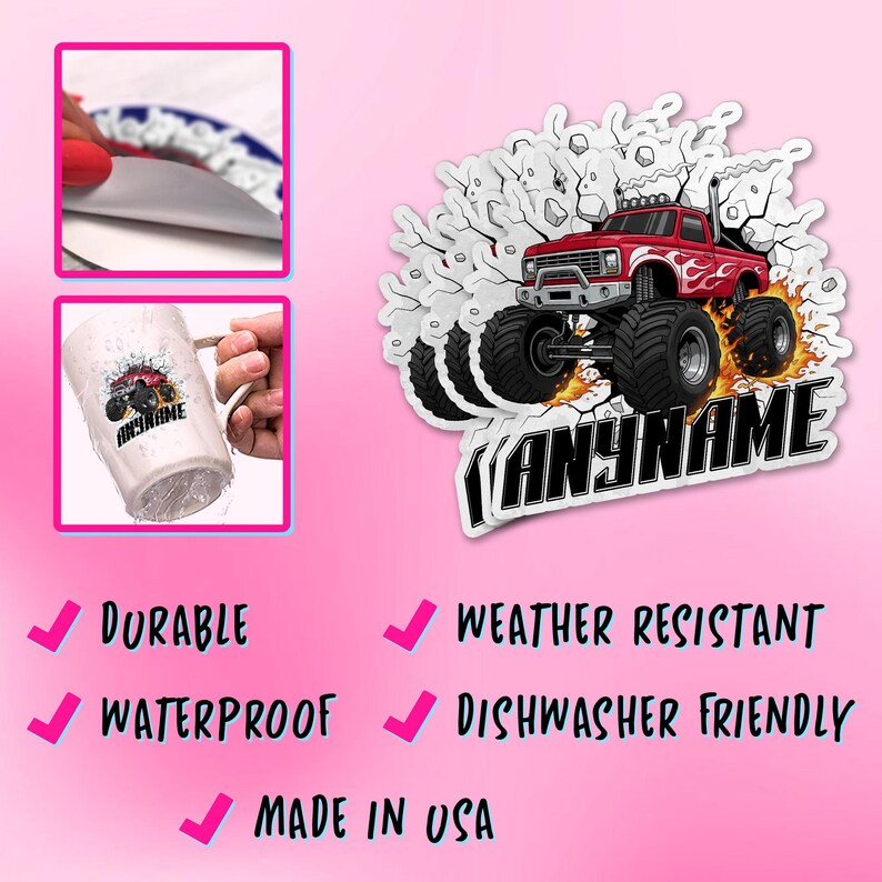 Custom Monster Truck Name Sticker, Personalized Cool Crack Trucks ...
