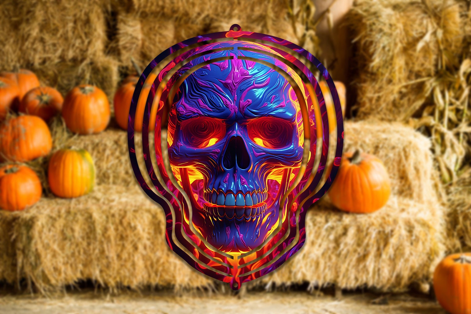 A Scary Skull Glowing Skeleton Head Buring 3D Wind Spinner - Etsy