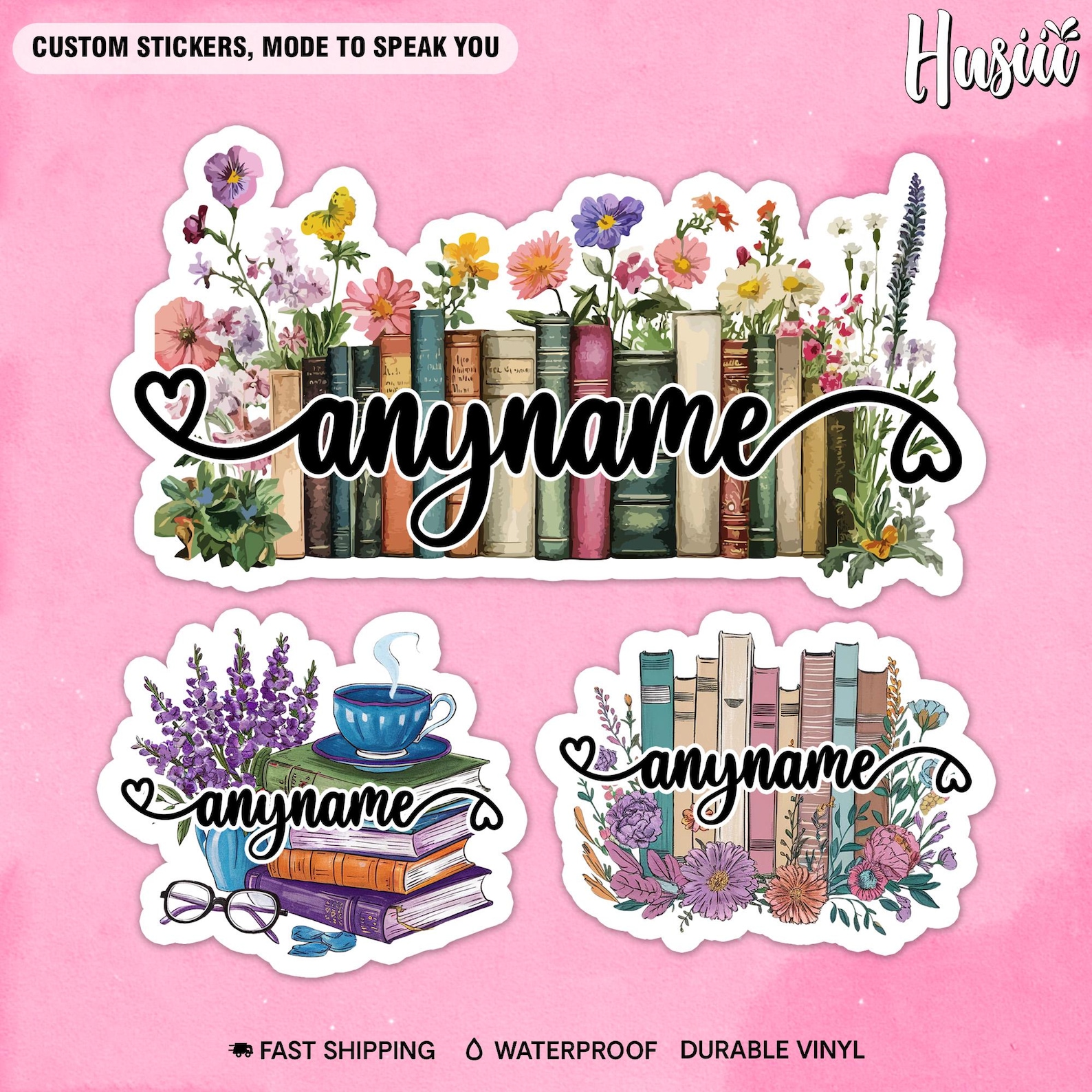 Custom Name Sticker – Personalized Book Stack Label – Bookish Gift for ...