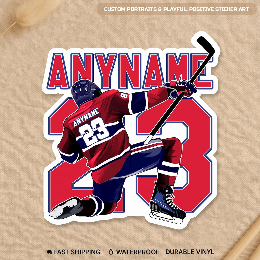 Custom Hockey Name Decal Sticker, Personalized Hockey Name Number ...