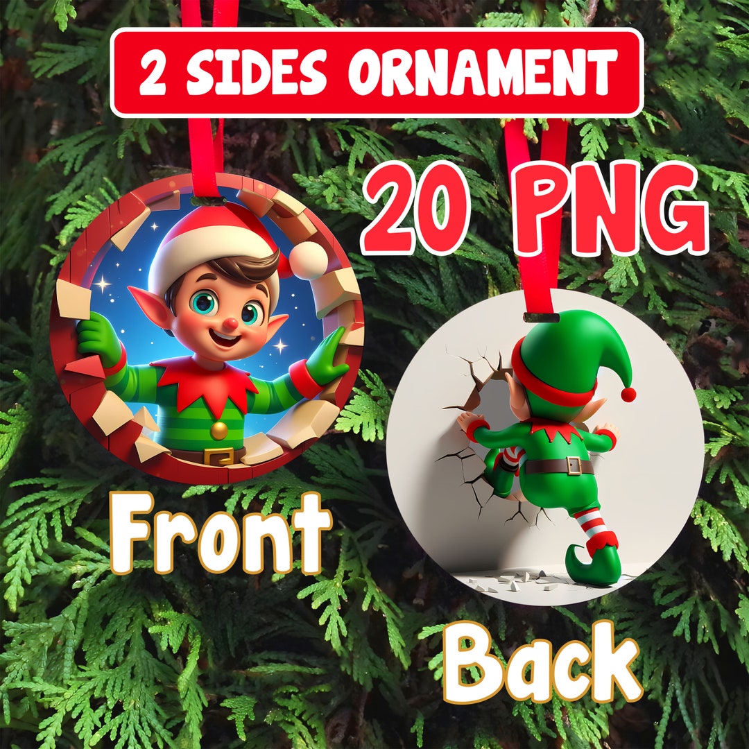 20 File 2-side Cute Elf Christmas Ornament Break Through Bundle PNG ...