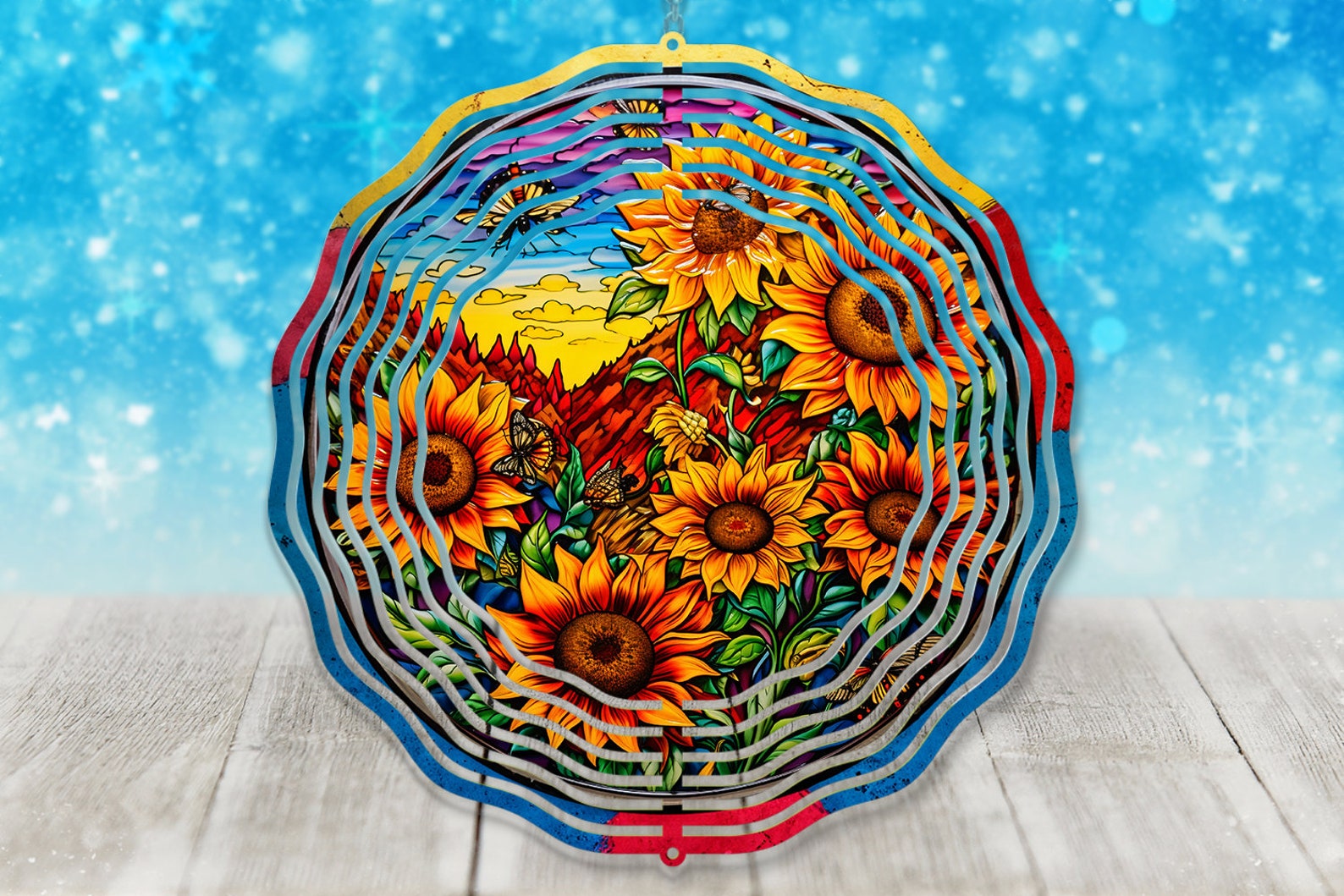Sunflower and Bee Wind Spinner PNG, Western Wind Spinner Sunflower With ...