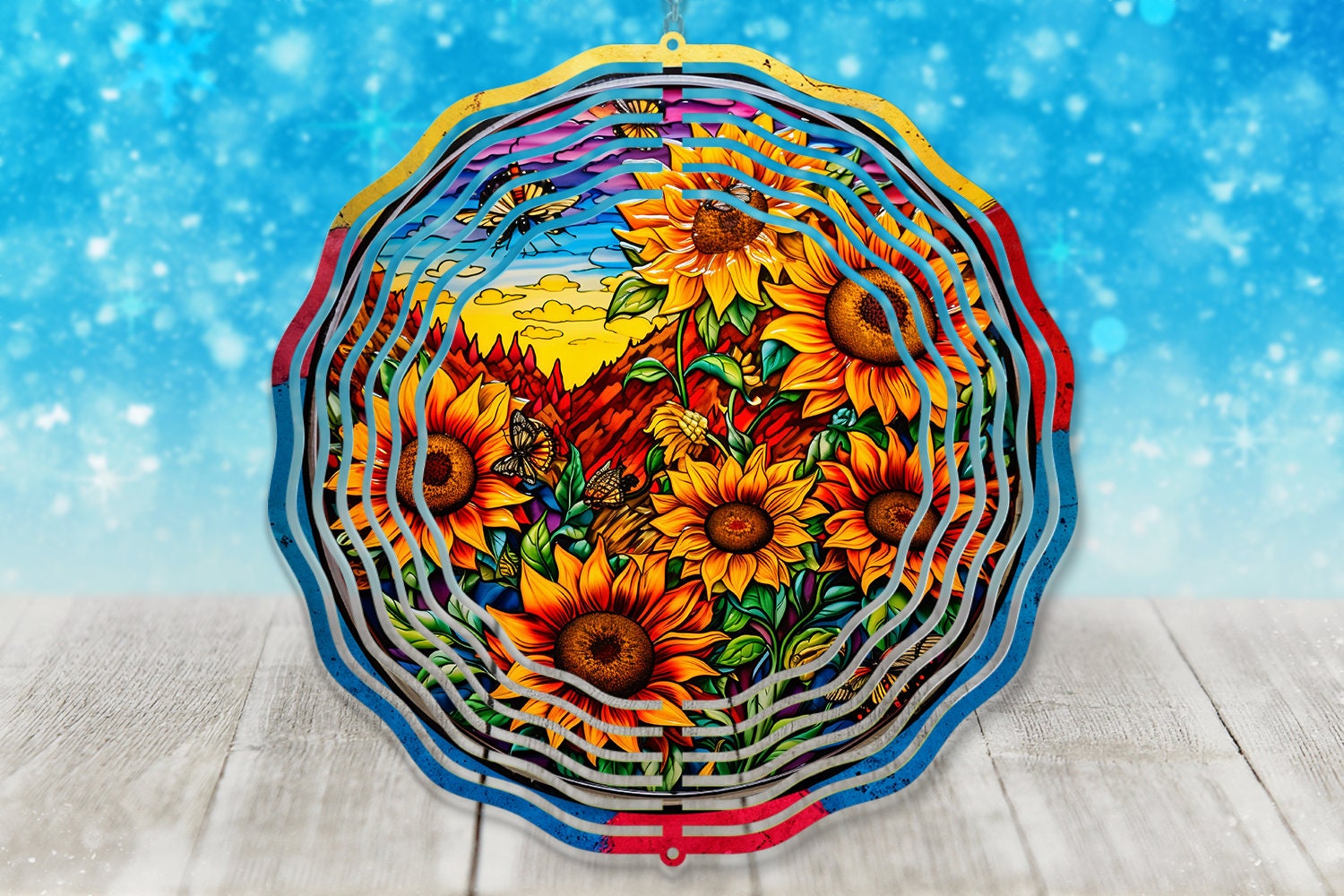 Sunflower and Bee Wind Spinner PNG, Western Wind Spinner Sunflower With ...