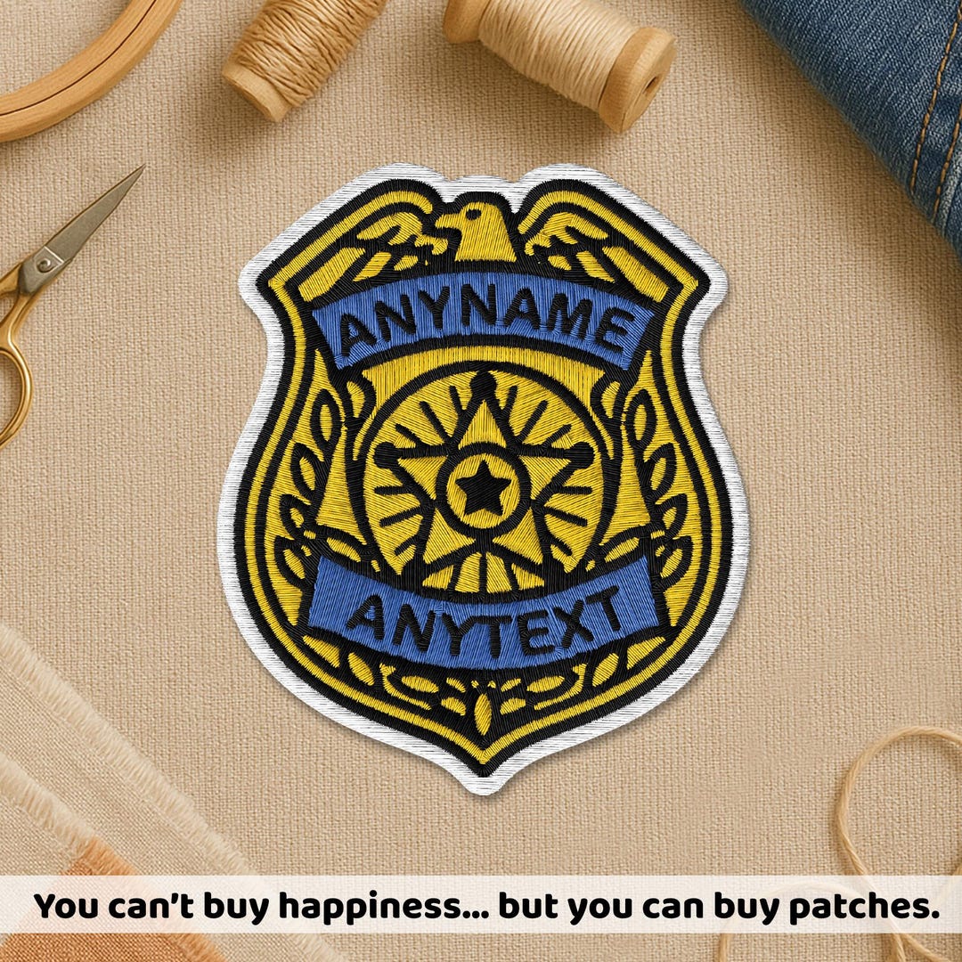 Custom Police Badge Embroidered Patch, Personalized Golden Police Badge ...