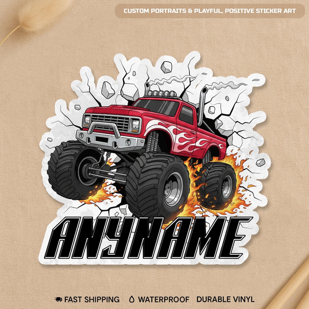 Custom Monster Truck Name Sticker, Personalized Cool Crack Trucks ...