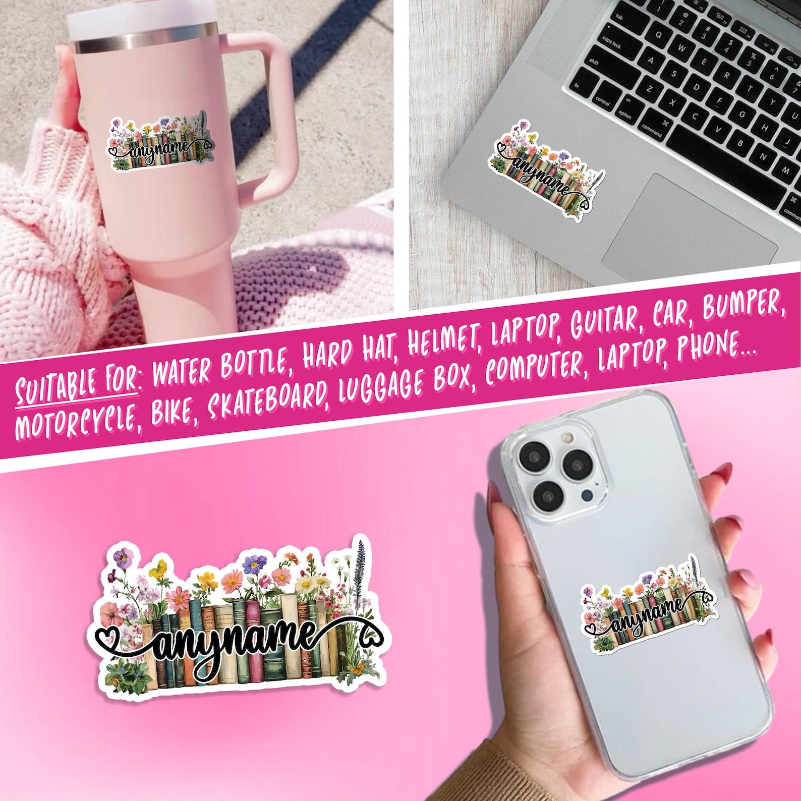 Custom Name Sticker – Personalized Book Stack Label – Bookish Gift for ...