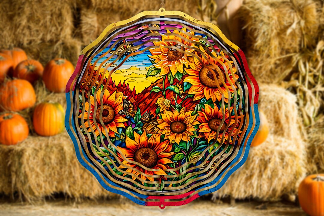 Sunflower and Bee Wind Spinner PNG, Western Wind Spinner Sunflower With Bee, Garden Spinner ...