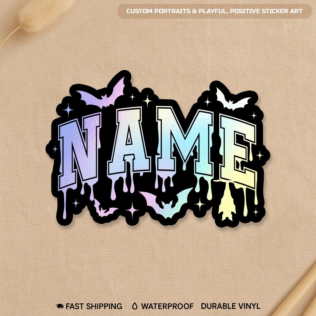 Custom Neon Drip Name Sticker, Personalized Bat Halloween Name Decal ...