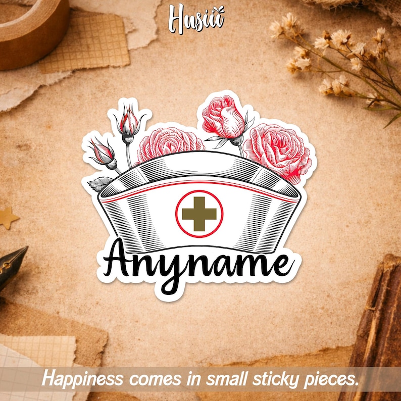 Custom Rose Nurse Name Sticker, Personalized Floral Nurses Doctors ...