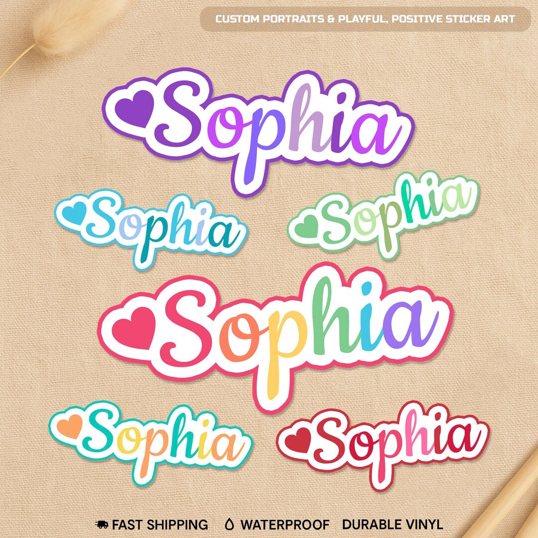 Personalized Name Sticker, Custom Cute Colorful Name Waterproof Vinyl ...