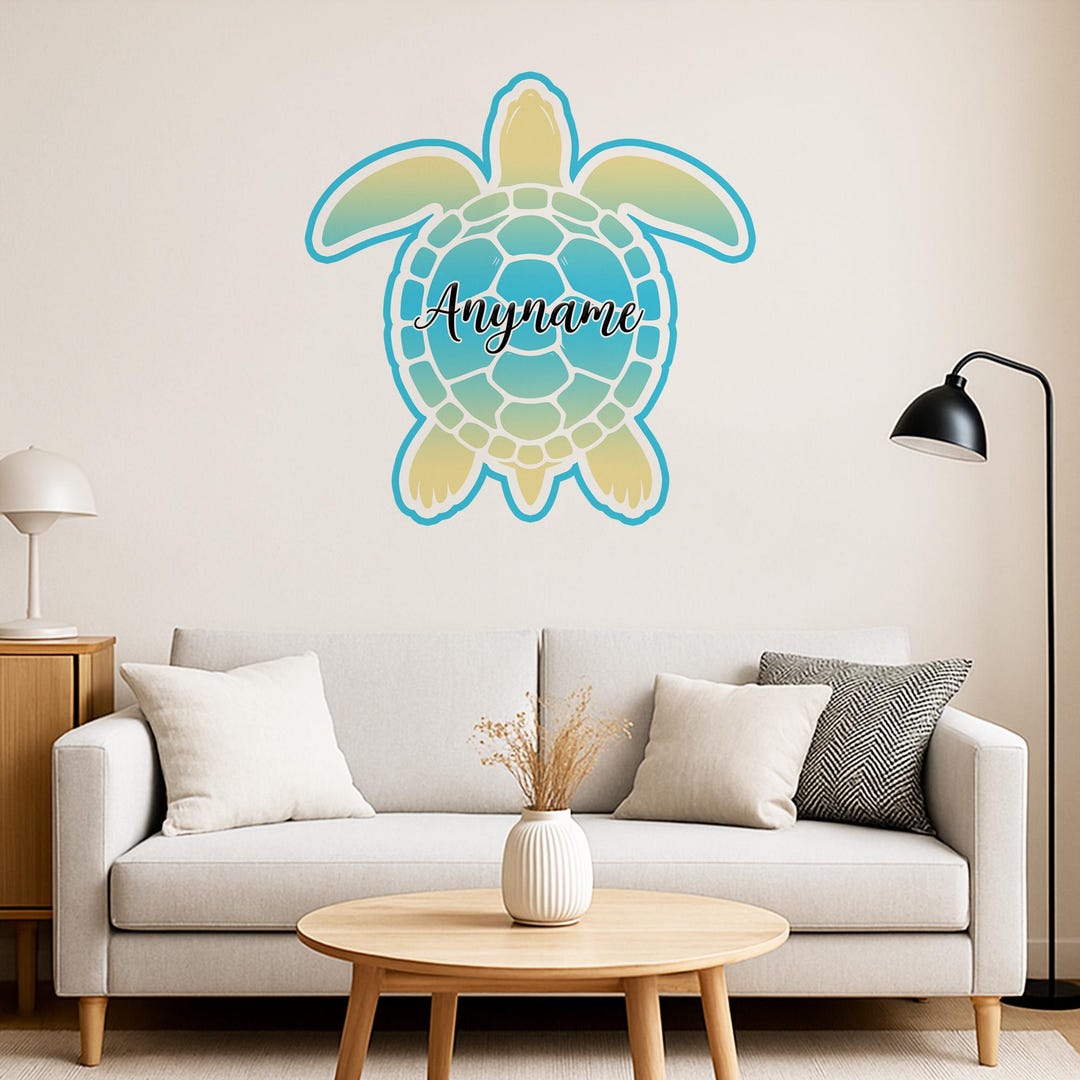 Custom Turtle Name Wall Decal, Personalized Turtle Lover Beach Ocean ...