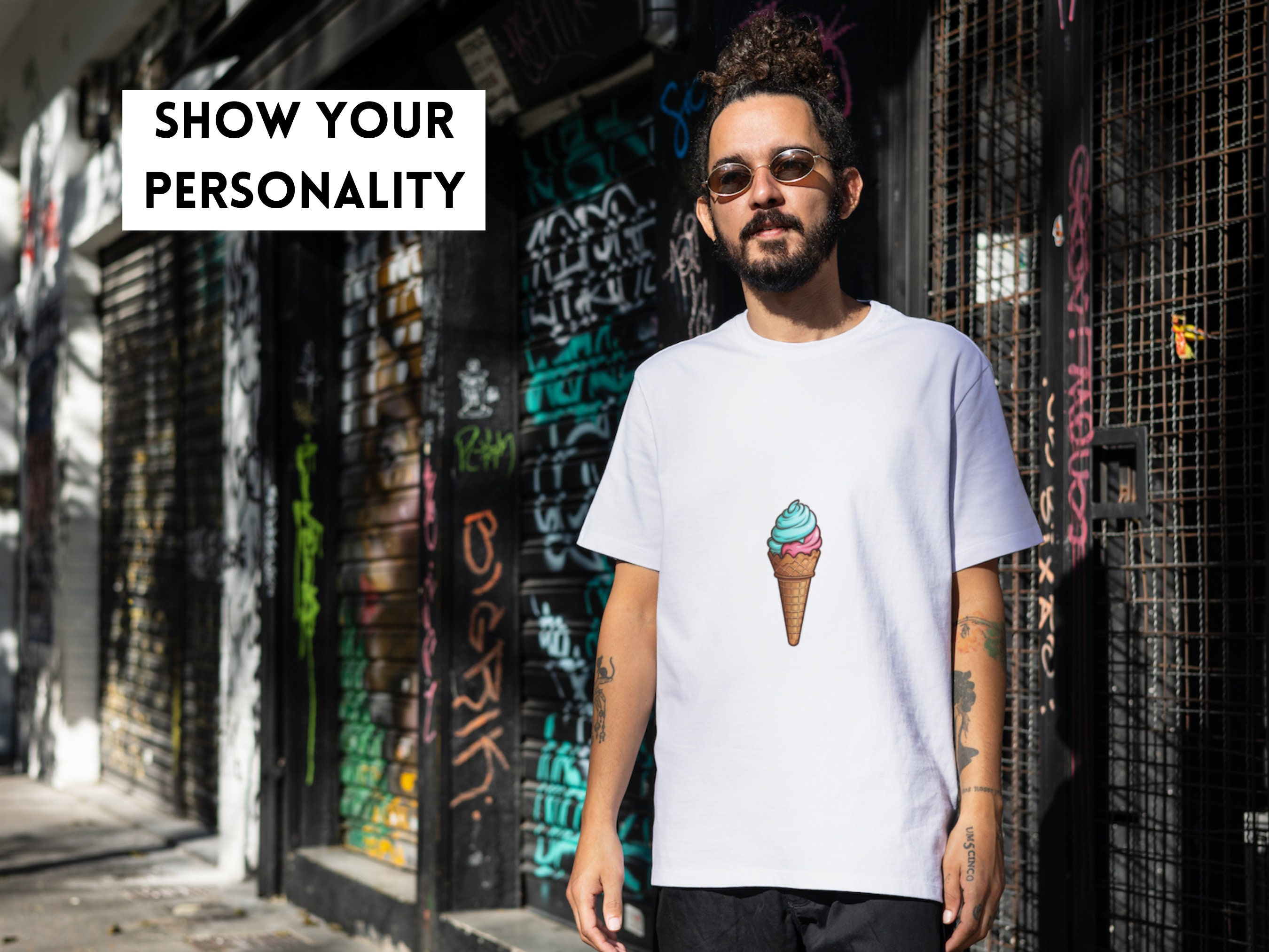 Fun Graphic T-shirt With Ice Cream Cone Design Unisex Men's and Women's ...