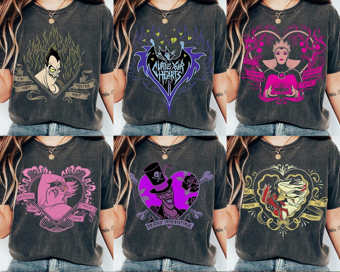 Disney Villains Character Valentine Heart T-shirt, Cruella Ursula Scar ...