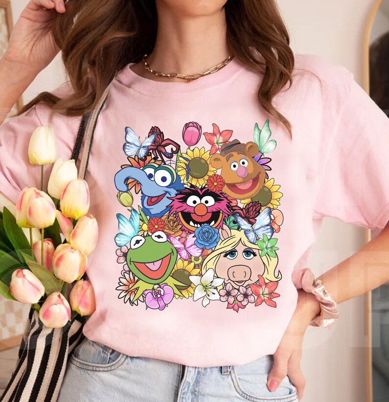 Disney the Muppets Floral Characters Shirt, Kermit, Fozzie, Animal ...