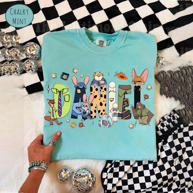 Custom Name Disney Zootopia 2 Character Themed T-shirt, Zootropolis ...