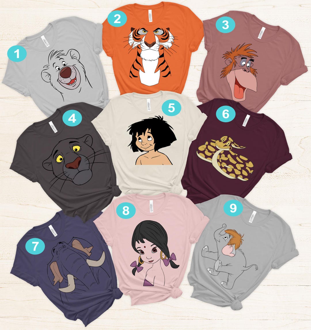 Disney Jungle Book All Characters Big Face Costume T-shirt, Disneyland ...