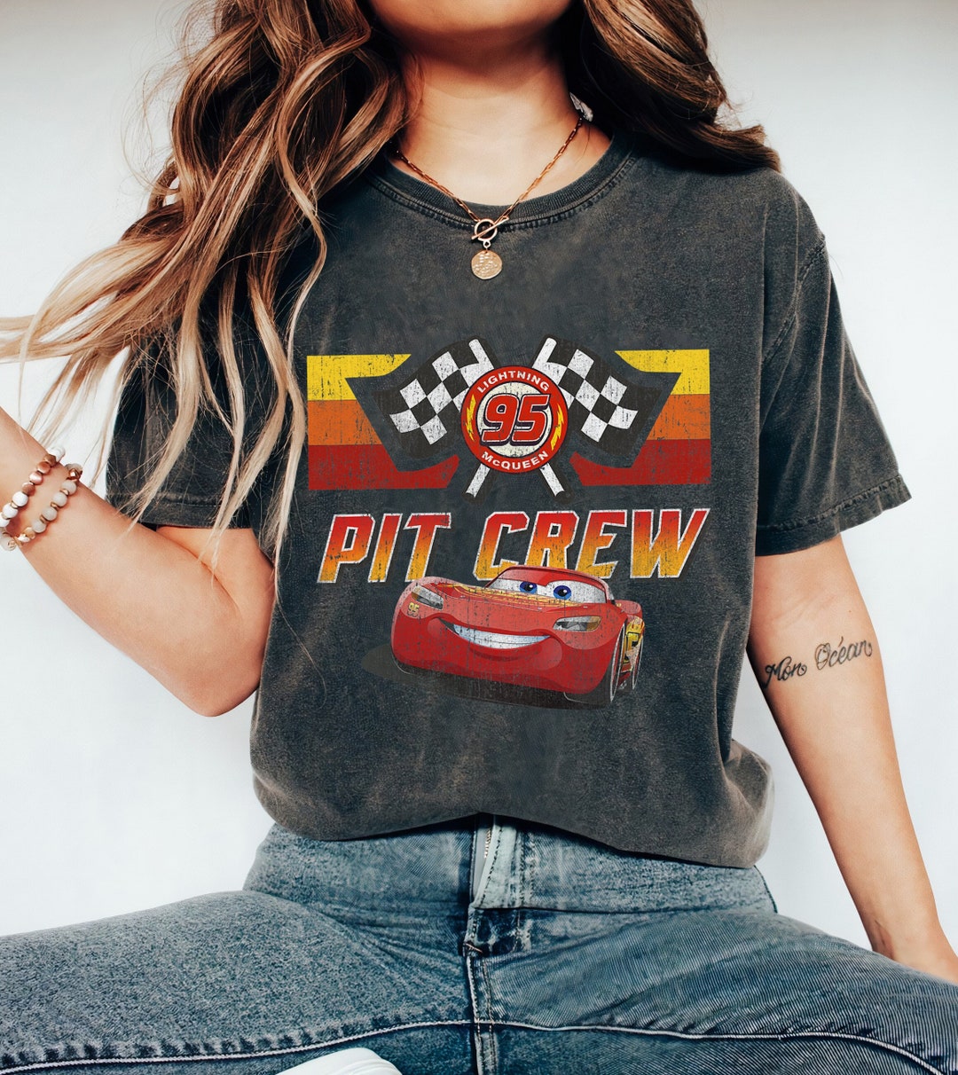 Disney Pixar Cars Mcqueen Pit Crew Red Distressed Shirt, Disneyland ...
