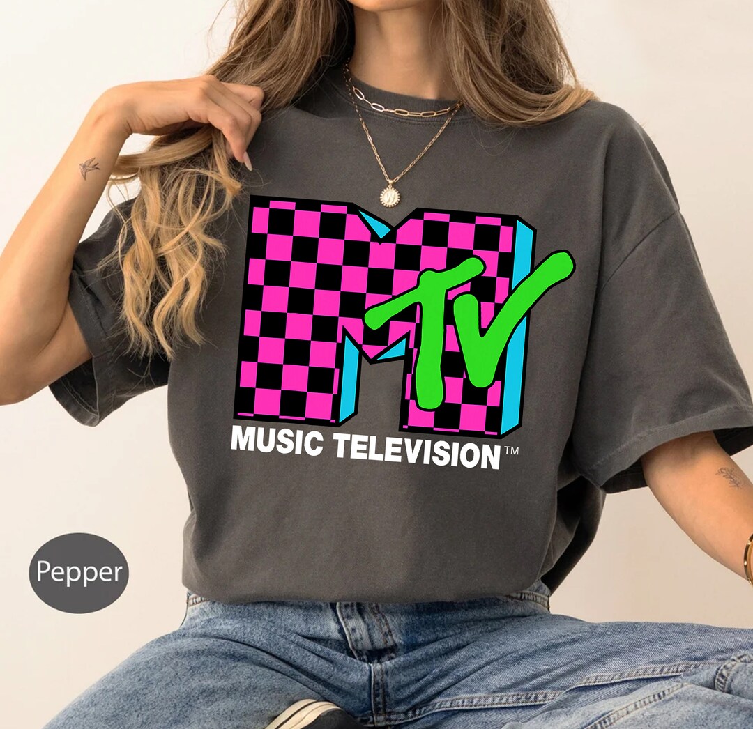 Classic MTV Logo Pink and Blue Checker Design T-shirt, MTV Shirt, MTV ...