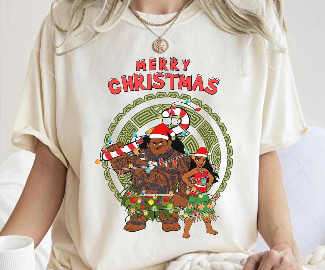 Disney Moana and Maui Merry Christmas Lights Shirt, Disney Moana ...
