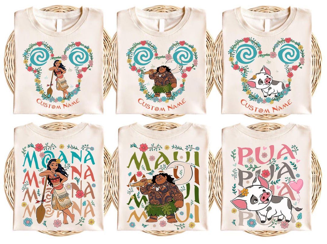 Personalized Disney Moana 2 Movie Floral Characters Group T-shirt ...