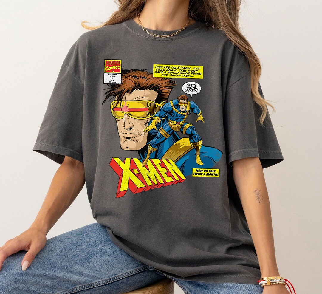 Marvel X-men Cyclops Mutant Distressed Comic Art T-shirt, Marvel Comic ...