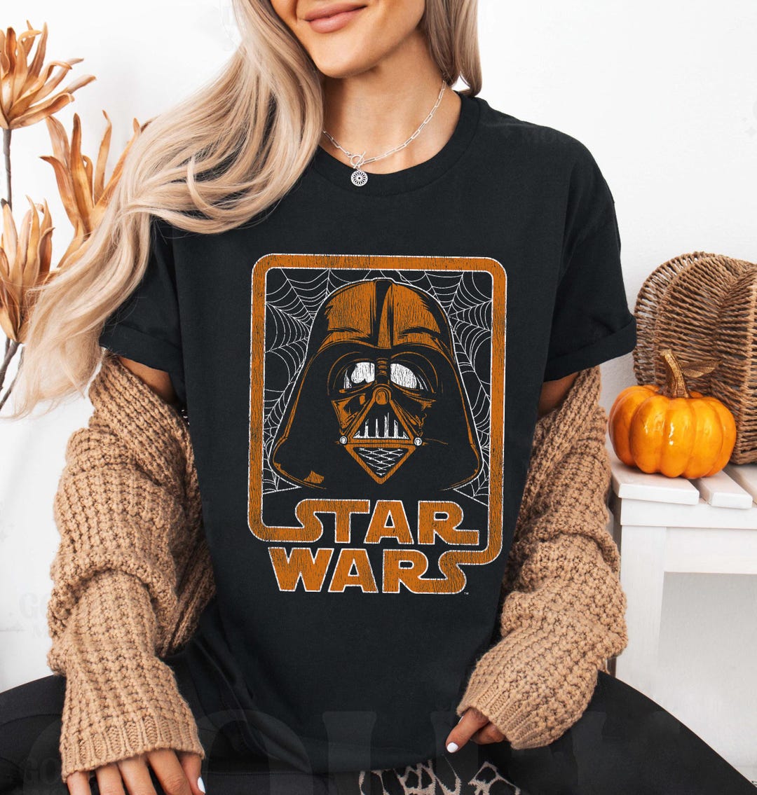 Star Wars Halloween Darth Vader Spiderweb Orange T-shirt, Star Wars ...