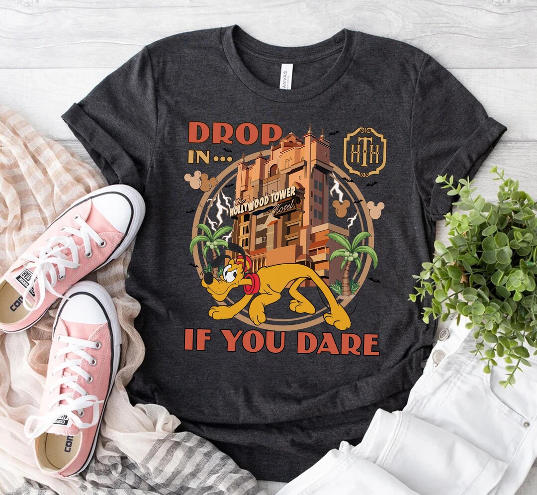 Disney Pluto Tower of Terror Studios Drop in If You Dare Shirt, Pluto ...