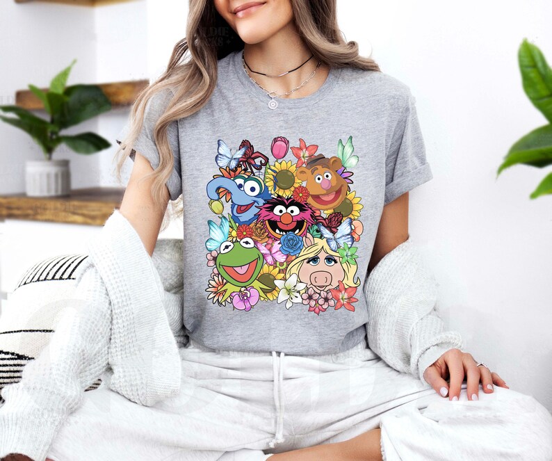 Disney the Muppets Floral Characters Shirt, Kermit, Fozzie, Animal ...