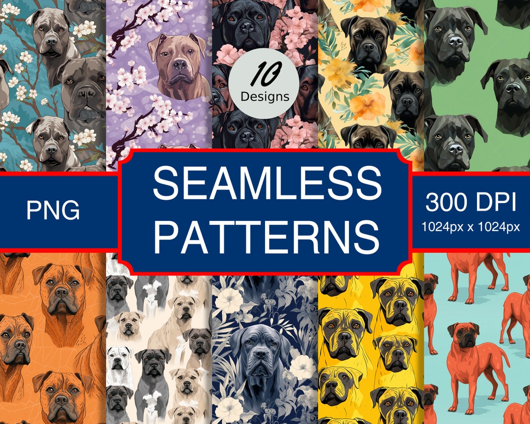Cute Cane Corso Puppy Dog Canine #A1 Seamless Pattern High-quality Png ...