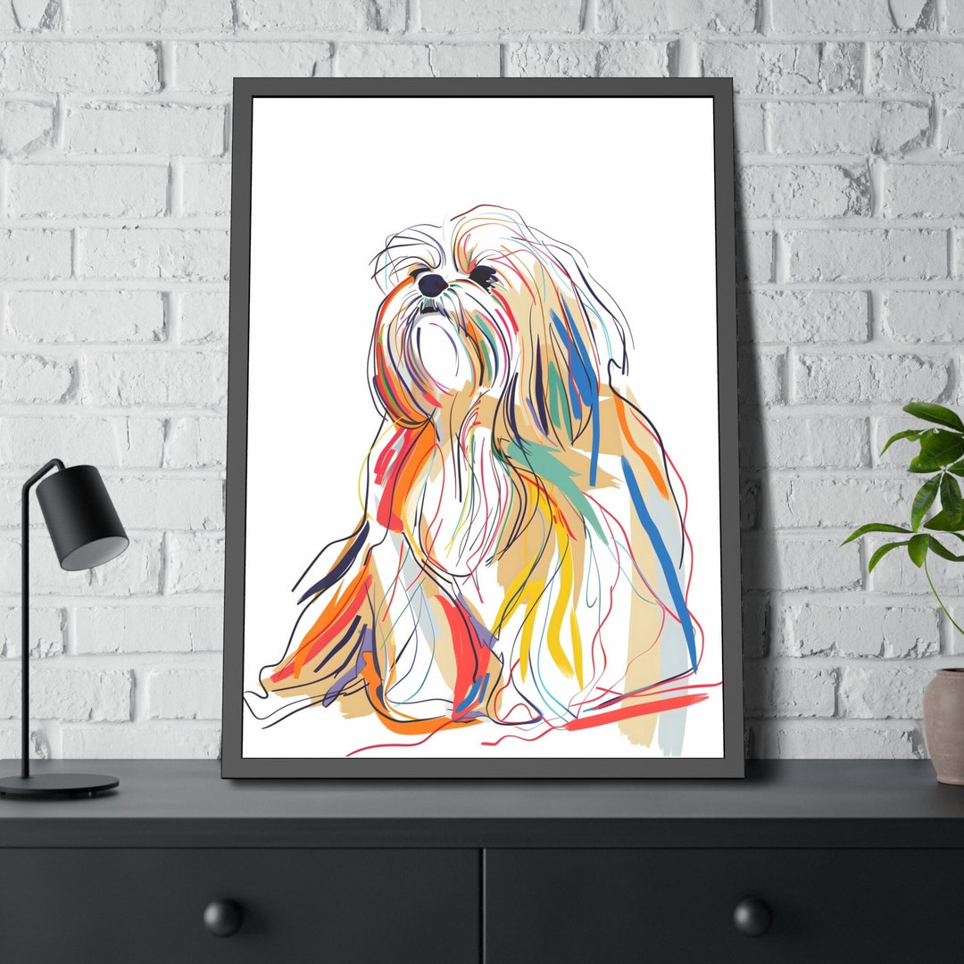Lhasa Apso Dog One-line Drawing Framed Poster Portrait Minimalistic Dog ...