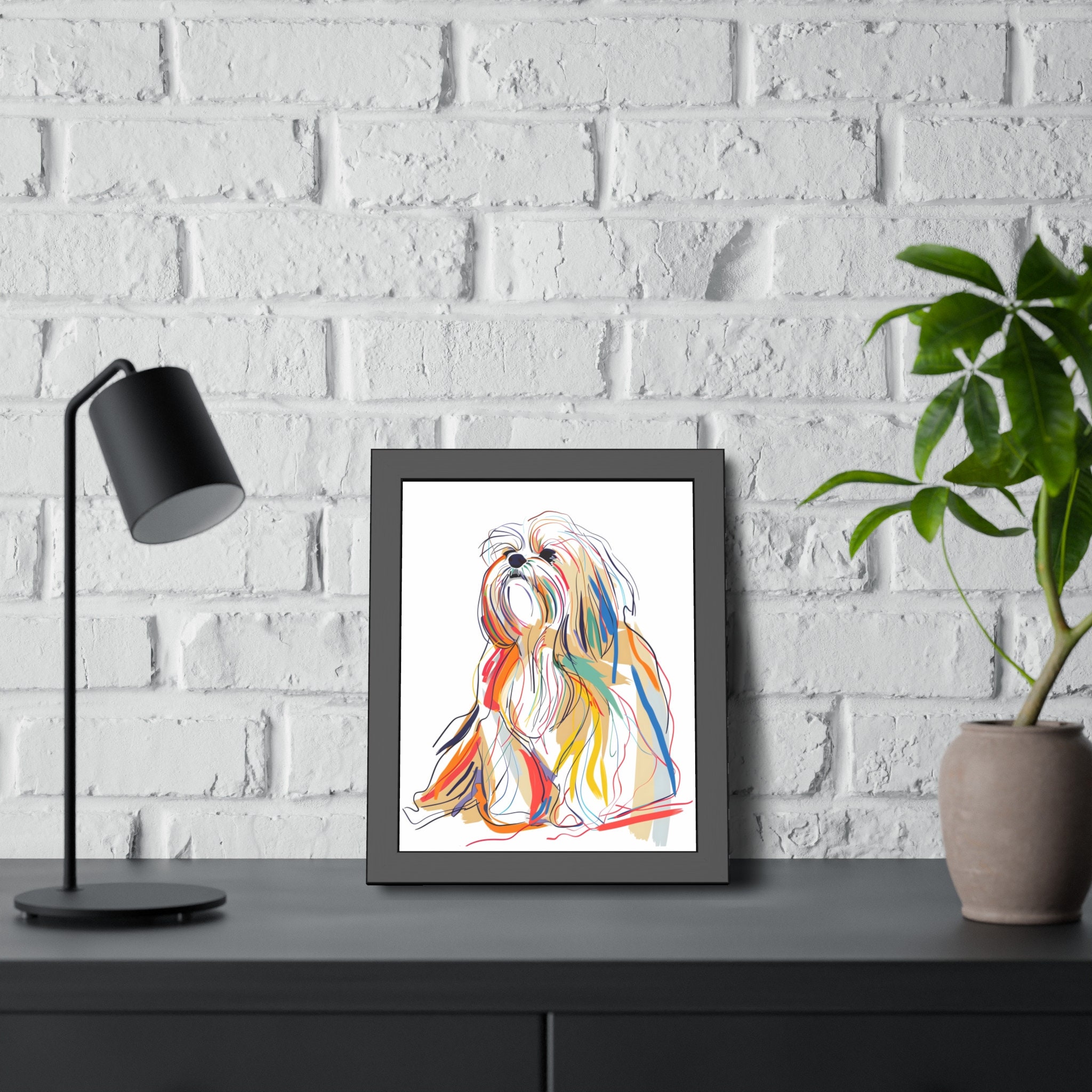 Lhasa Apso Dog One-line Drawing Framed Poster Portrait Minimalistic Dog ...